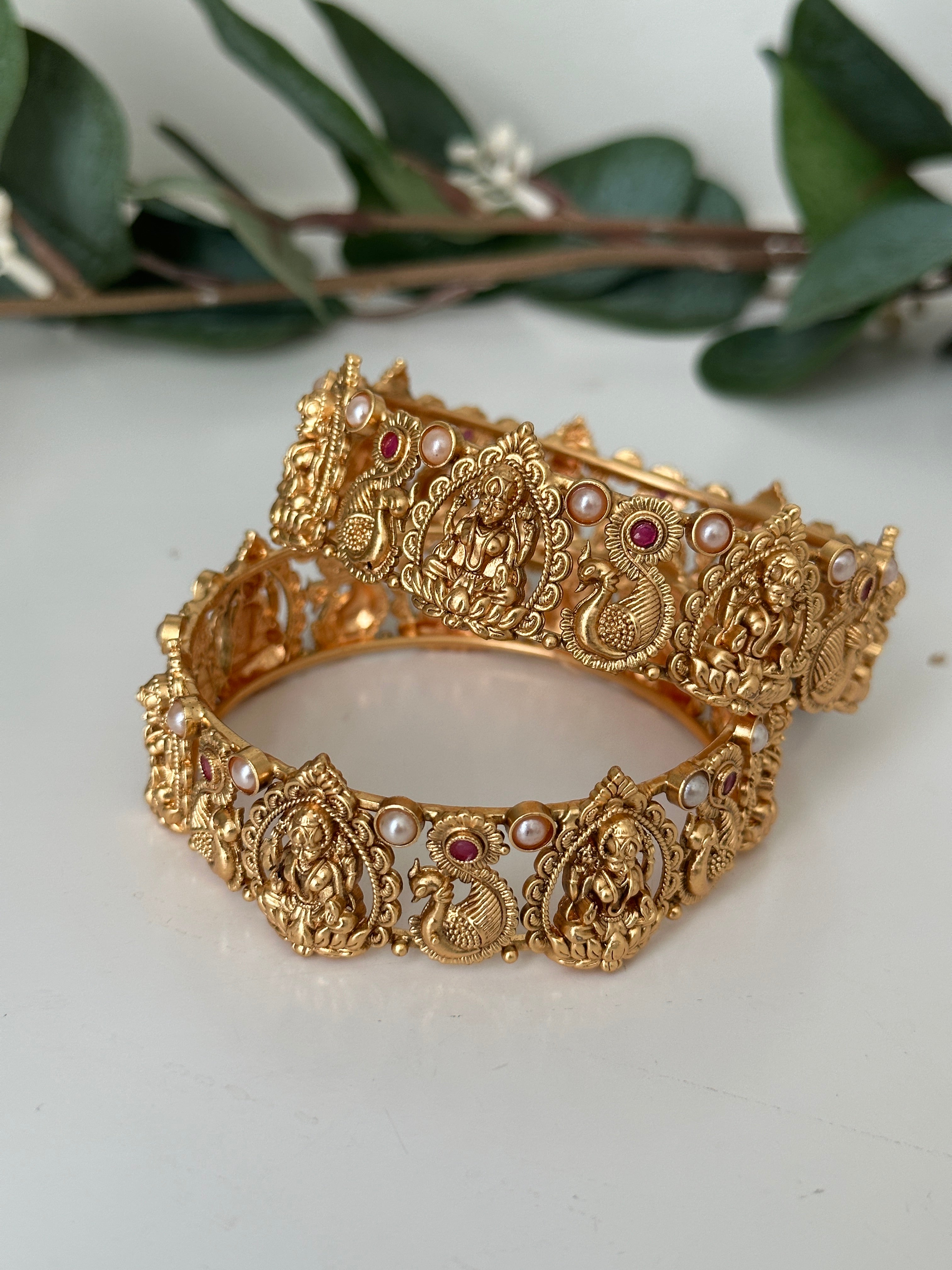 Matte Gold Lakshmi Goddess Kada Set – Tazori Collection