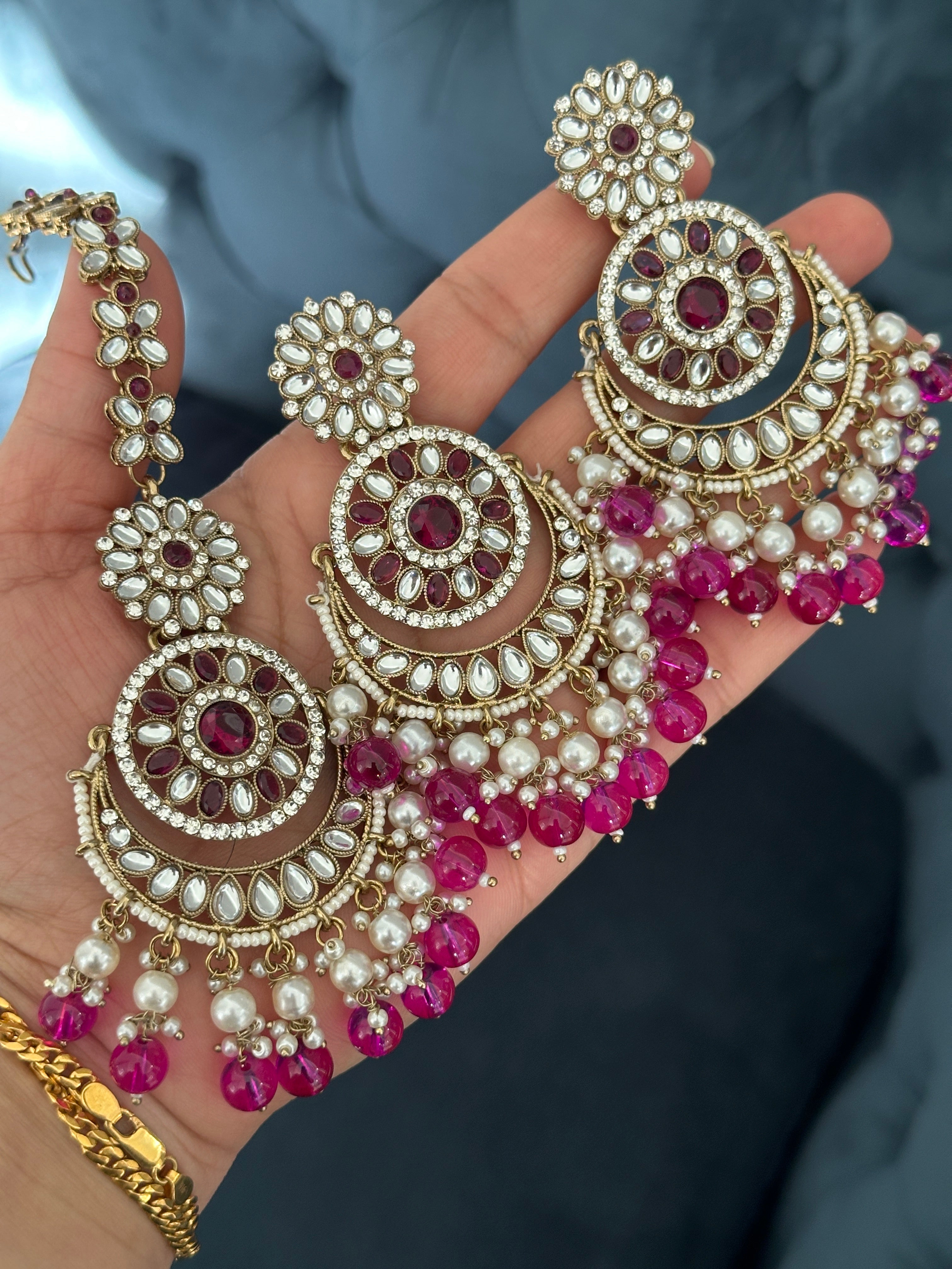 Purple Kundan Earrings Tikka Set – Tazori Collection