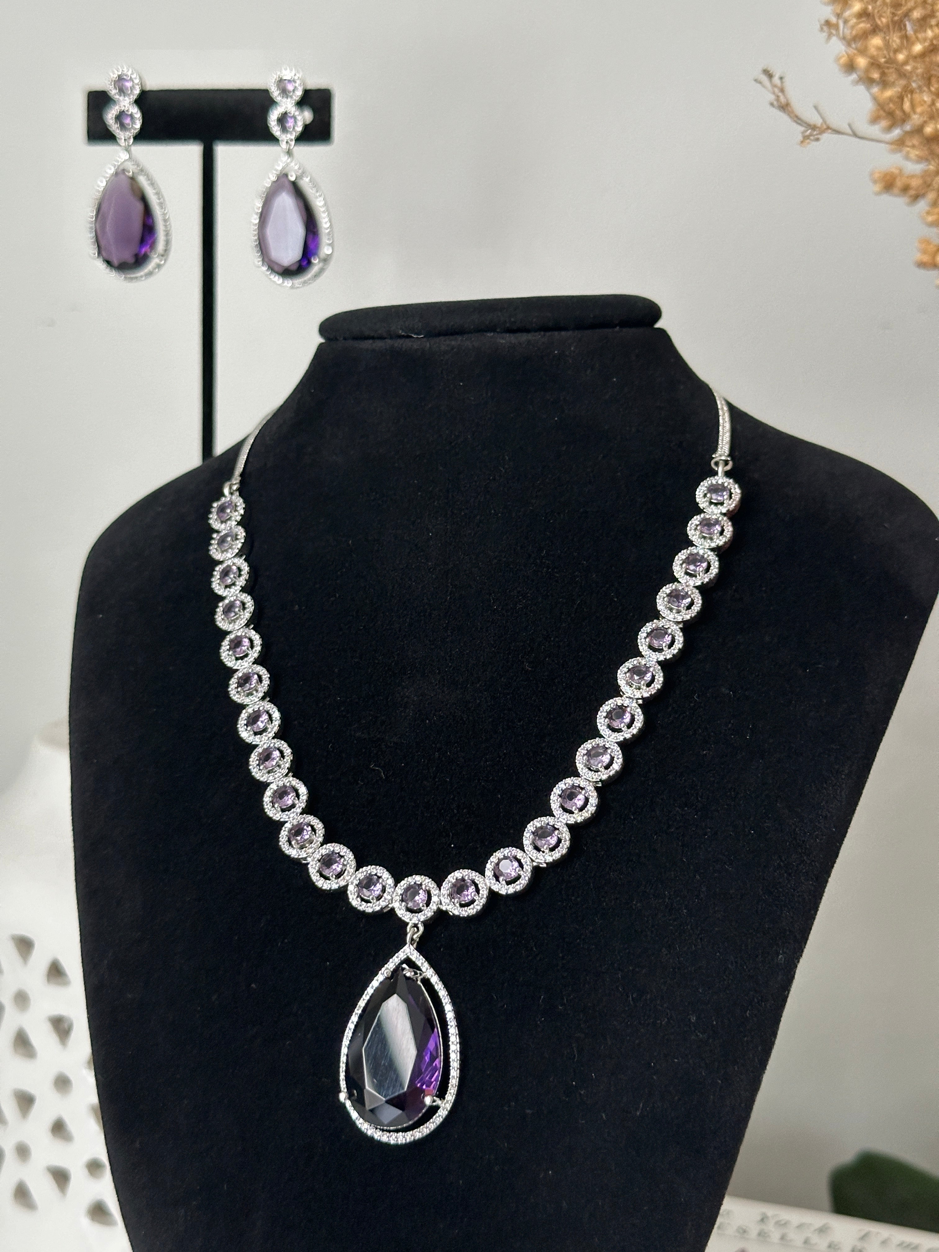 Purple American Diamond Necklace Set – Tazori Collection